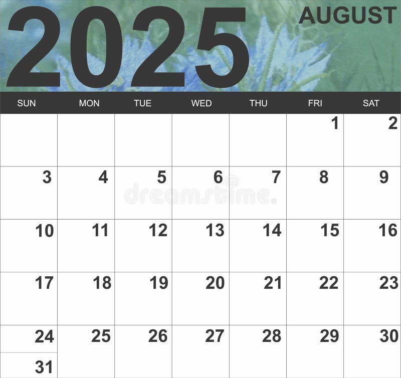 2025 Calendar for the Month of August Stock Illustration - Illustration ...