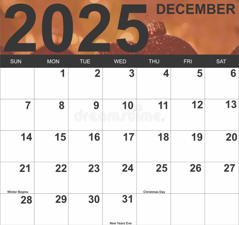 2025 Calendar for the Month of December Stock Illustration ...