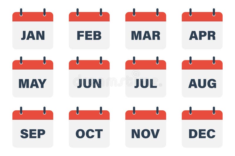 Calendar Month Icon Set Simple Basic Design. Stock Illustration ...