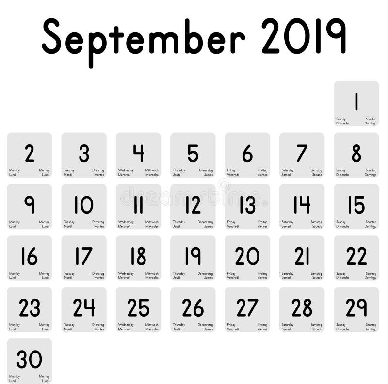Calendar of the Month of September 2019 Stock Vector - Illustration of ...