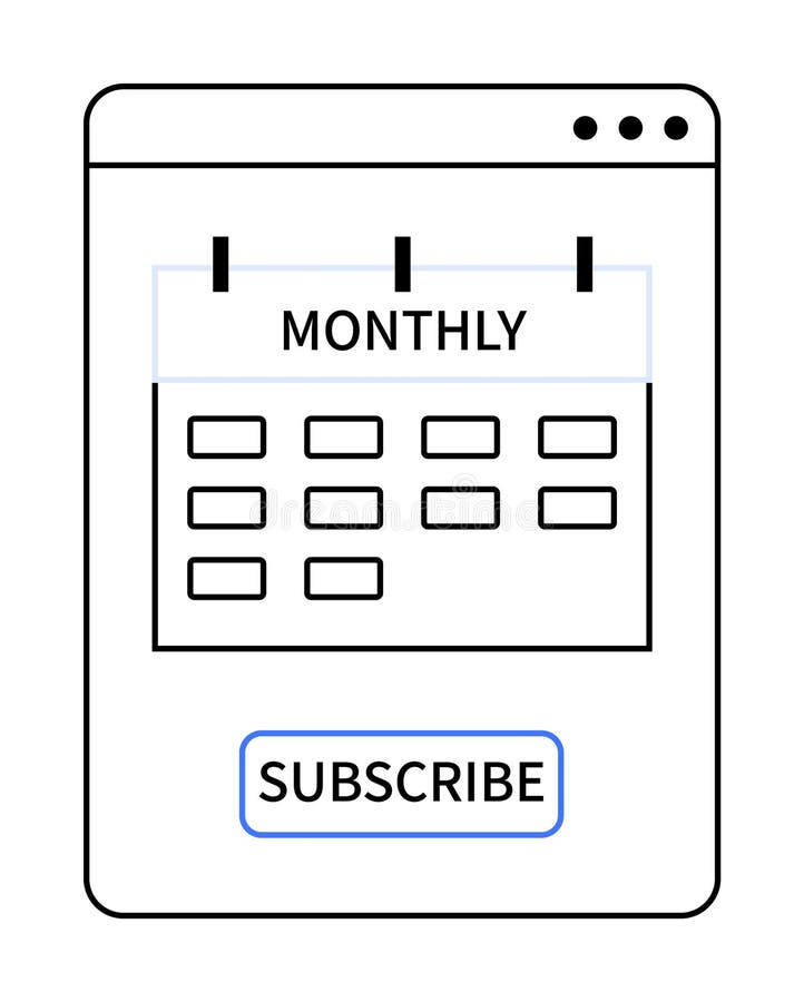 Calendar for Monthly Subscriptions with a Subscribe Button in a Browser Window Stock ...