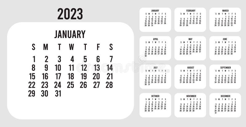 Calendar 2023 with 12 Months. Office Classic Simple Clean Annual ...