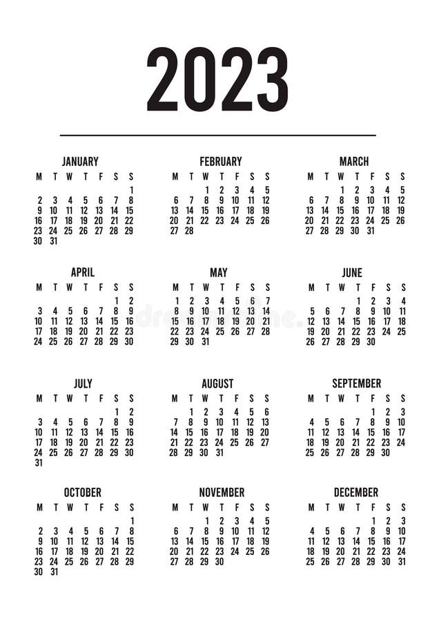 Calendar 2023 with 12 Months. Office Classic Simple Clean Annual ...
