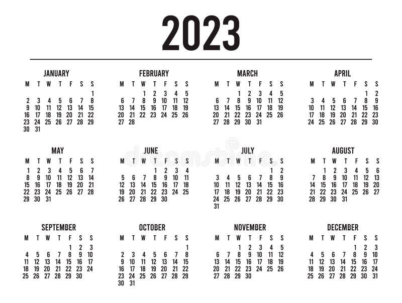 Calendar 2023 with 12 Months. Office Classic Simple Clean Annual ...