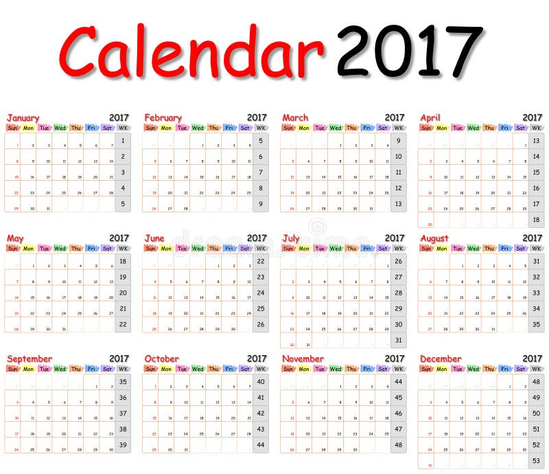 Calendar 2017. stock illustration. Illustration of page - 83349732