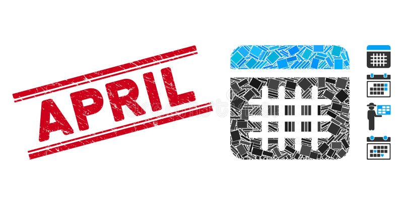 Calendar Mosaic and Scratched April Stamp with Lines Stock Vector ...