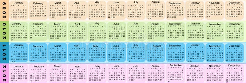 Calendar, New Year 2009, 2010, 2011, 2012 Stock Vector - Illustration ...