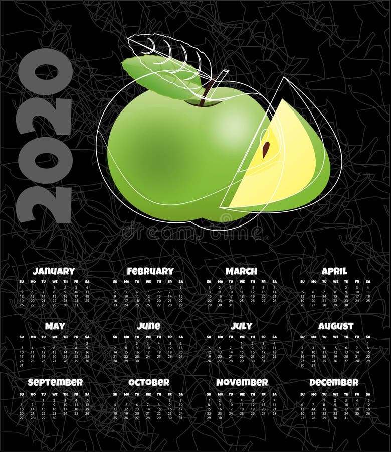 Calendar 2020. Monthly Calendar with an Apple. Vector Illustration ...