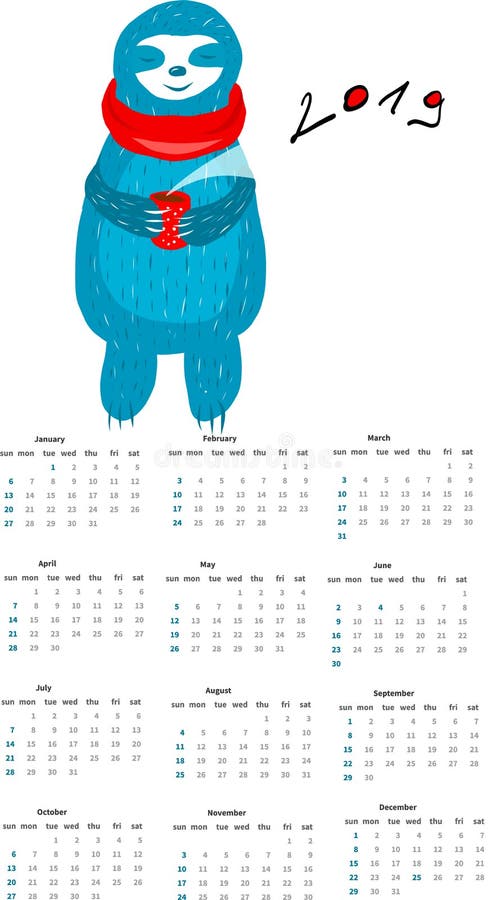Calendar for 2019 with a stock vector. Illustration of lazy - 133157222
