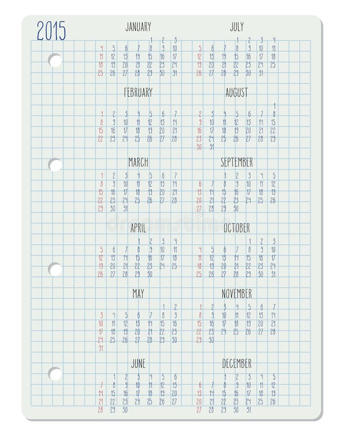 2015 Year Calendar on Notebook Page Stock Vector - Illustration of ...