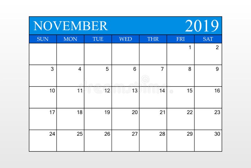 2019 Calendar, November, Blue Theme, Schedule Planner, Organizer, Weeks ...