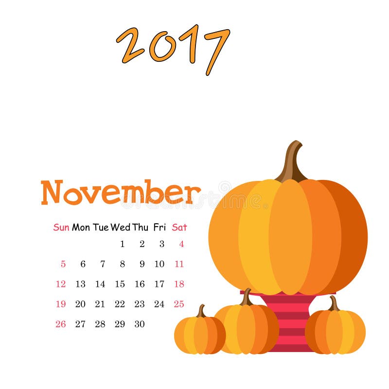 Calendar November 2017. Vector Template. Week Starts Sunday Stock ...
