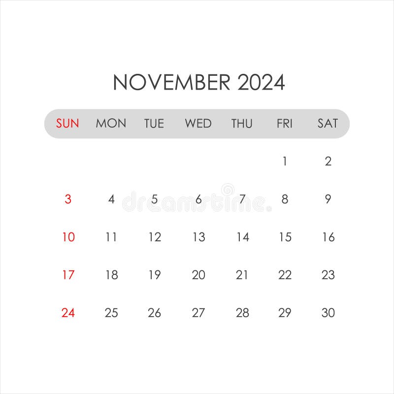 Calendar for November 2024. the Week Starts on Sunday. Stock Vector ...