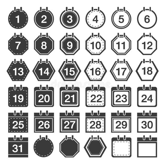 Calendar Number Icon Set stock vector. Illustration of element - 52562379