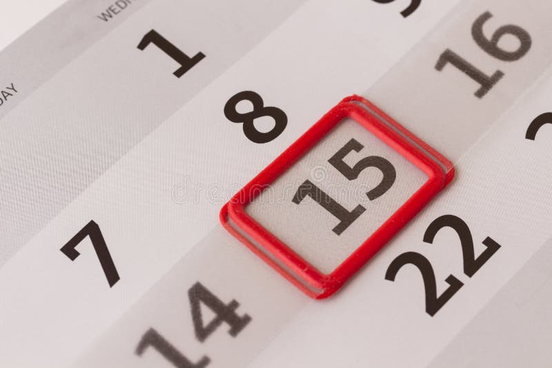Calendar Number 15 Marked Red Border Stock Photos - Free & Royalty-Free ...