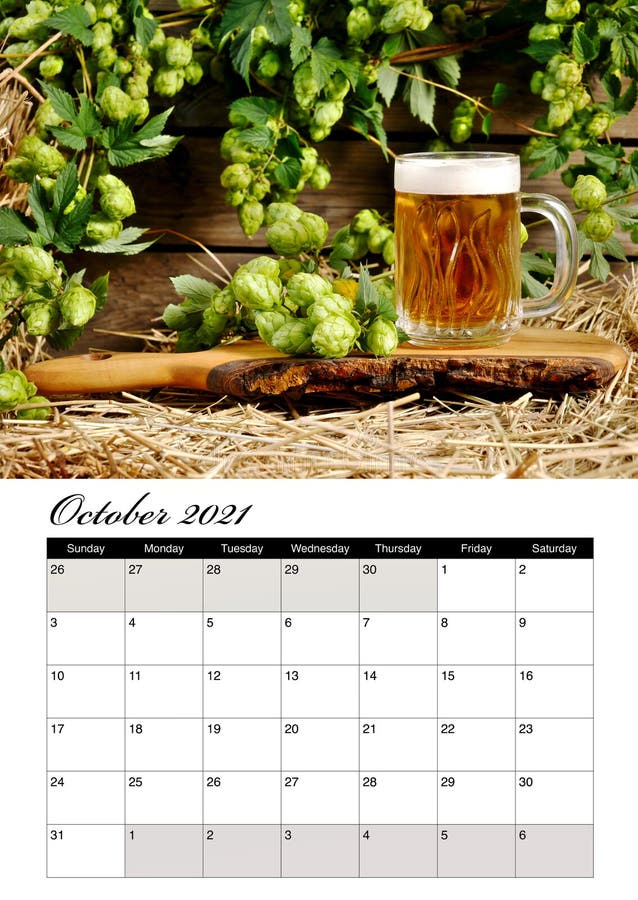 Calendar for the Month of October 2021 with Beer Theme. Stock Photo ...