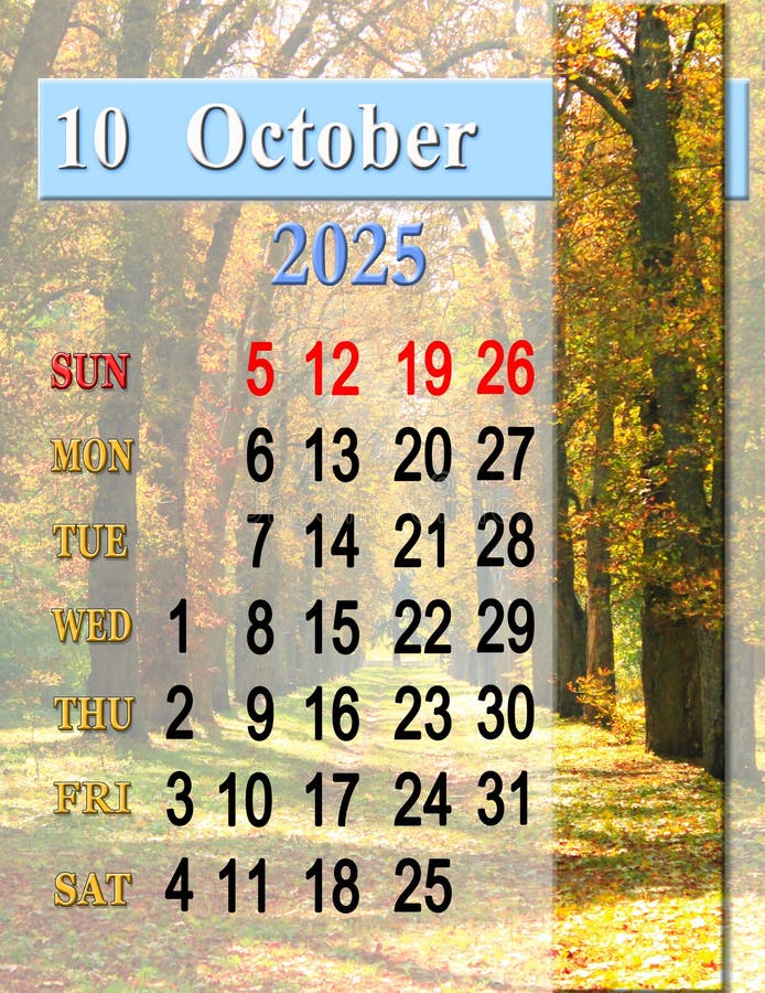 Calendar for October 2025 with Photo. October Planner for 2025. Sunday ...