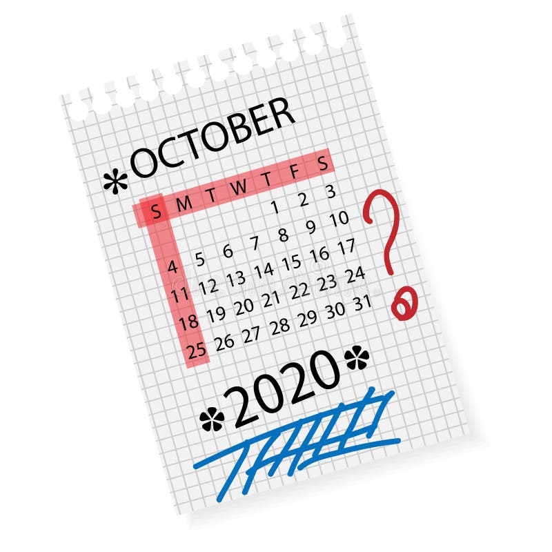 Calendar for October 2020. Vector Calendar Template on Checkered Sheet ...