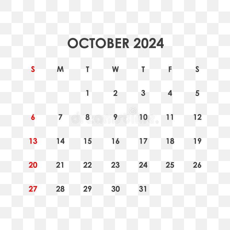Calendar for October 2024. the Week Starts on Sunday Stock Illustration ...