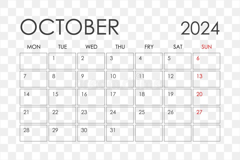 Calendar for October 2024. the Week Starts on Sunday Stock Vector ...