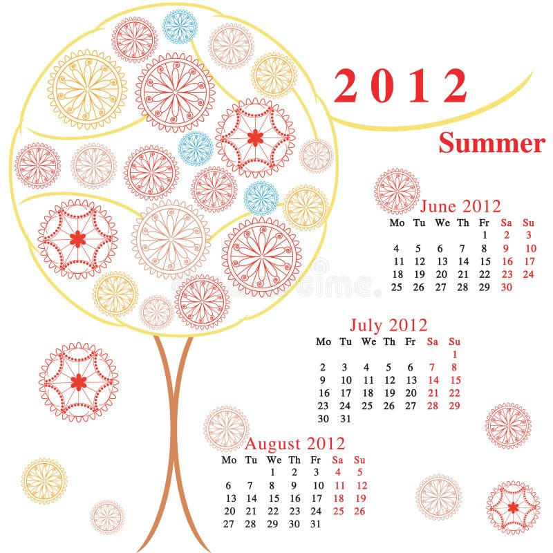 Calendar with Ornamental Trees Stock Vector - Illustration of design ...