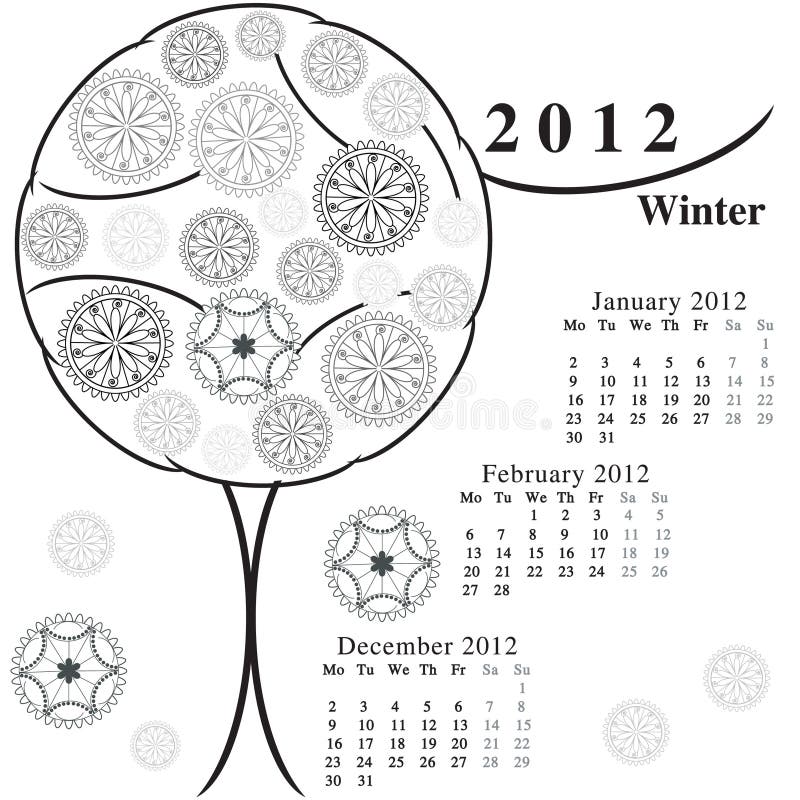 Calendar with Ornamental Trees Stock Vector - Illustration of design ...