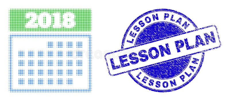 2018 Calendar Page in Halftone Dot Style with Blue Scratched Lesson ...
