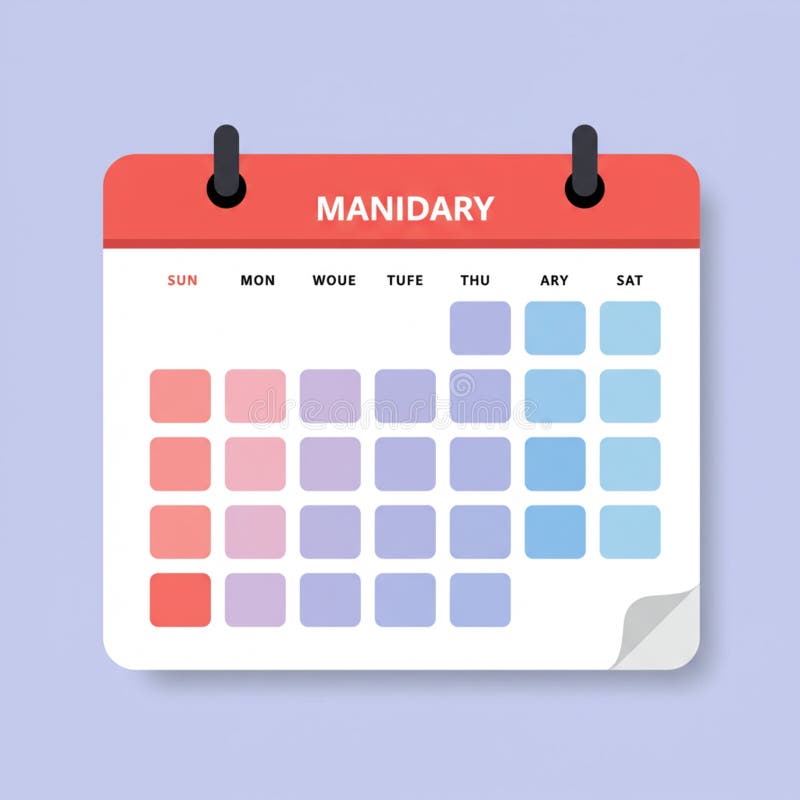 Calendar Page with a Red Header Displaying "MANIDARY" with Days of the ...