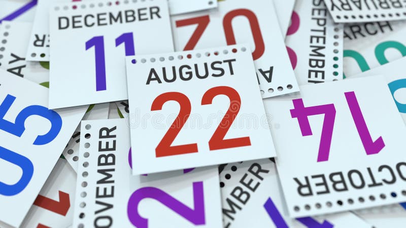 Calendar Page Shows August 22 Date, 3D Rendering Stock Illustration ...