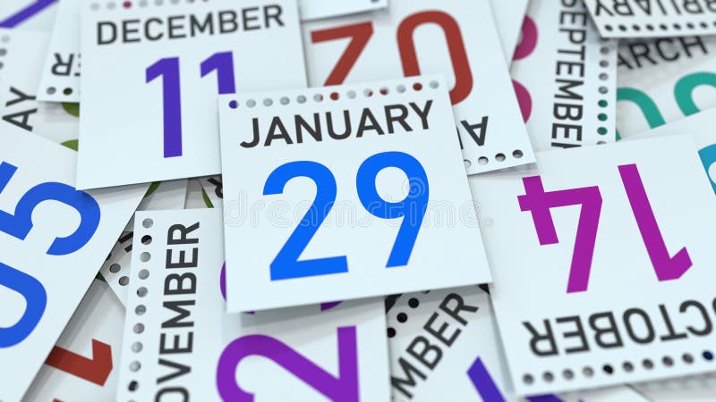 Calendar Page Shows January 29 Date. 3D Rendering Stock Illustration ...