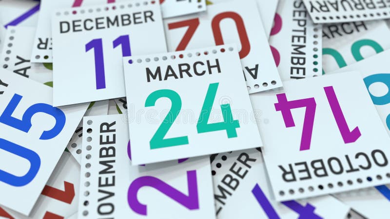 Calendar Page Shows March 24 Date. 3D Rendering Stock Illustration ...