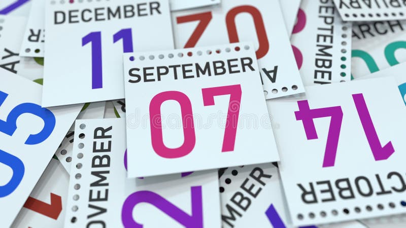 Calendar Page Shows September 7 Date, 3D Rendering Stock Illustration ...