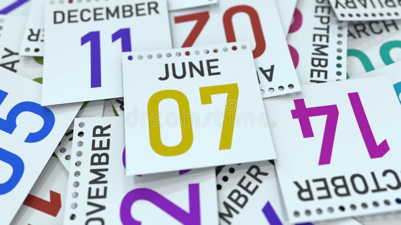 June 7 Date on Calendar Leaf. 3D Rendering Stock Illustration ...