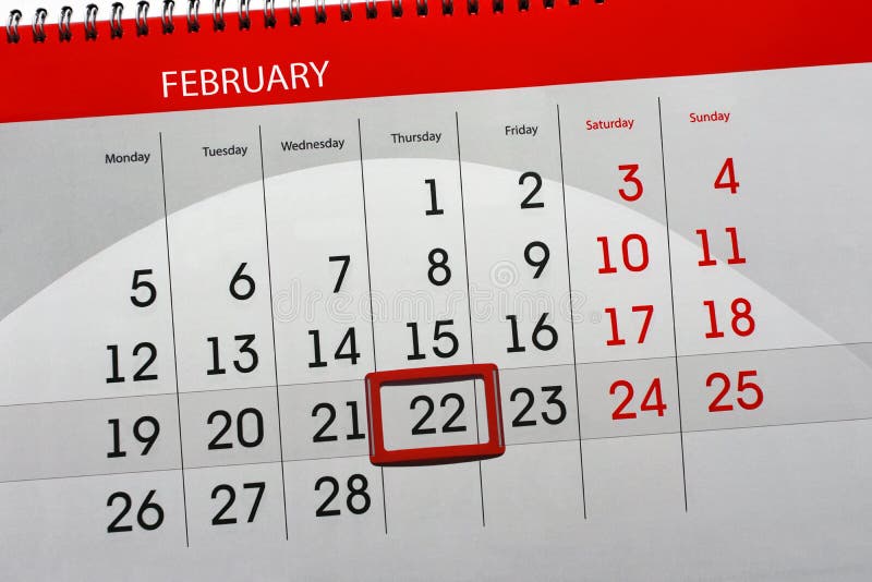 Calendar Page Year 2018 Month February Date 22 Stock Illustration ...