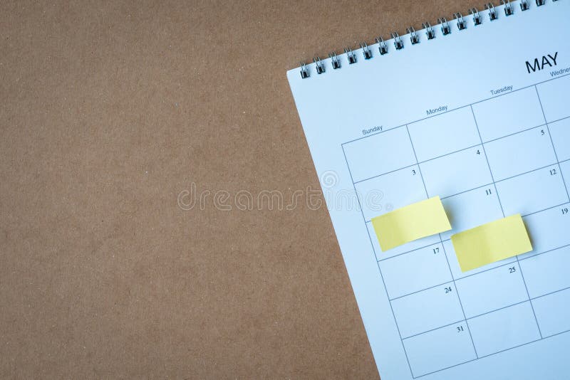 Calendar Page with Yellow Adhesive Post it Notes Stock Image - Image of ...