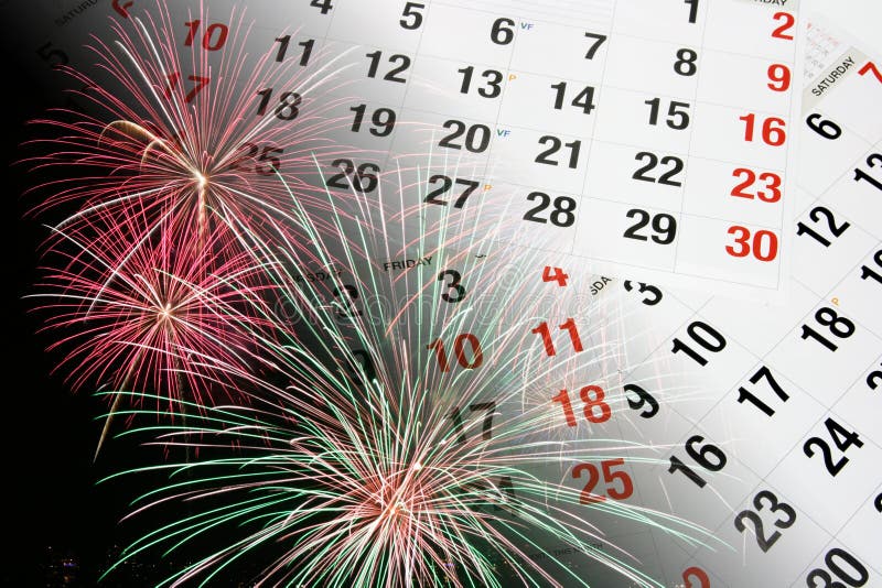 Calendar Pages and Fireworks Stock Image - Image of days, pyrotechnics ...