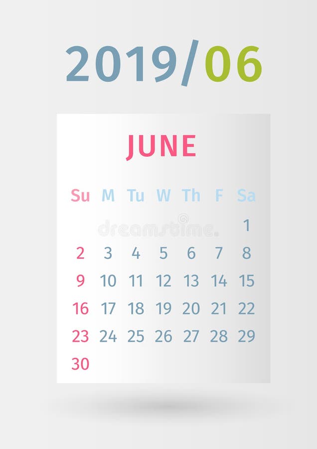 Calendar 2019 Paper Design. Page June Stock Vector - Illustration of ...