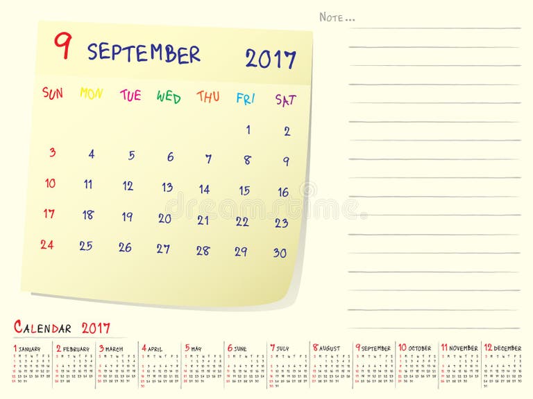 September Calendar Note Paper Stock Illustrations – 2,858 September ...