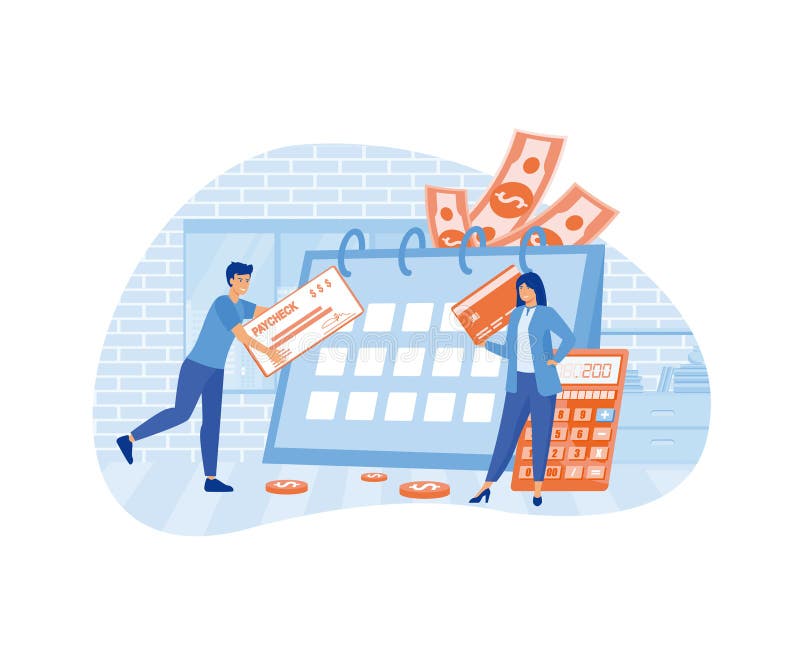 Calendar with Payday, Calculator and Tiny Business People Getting a ...