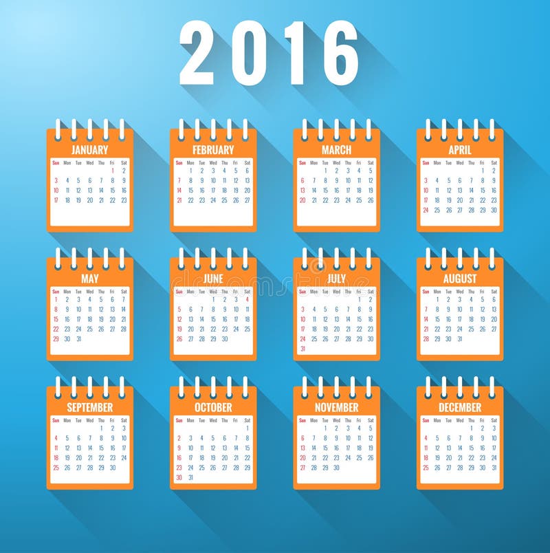 Calendar pelo ano 2016 ilustração do vetor. Ilustração de janeiro ...