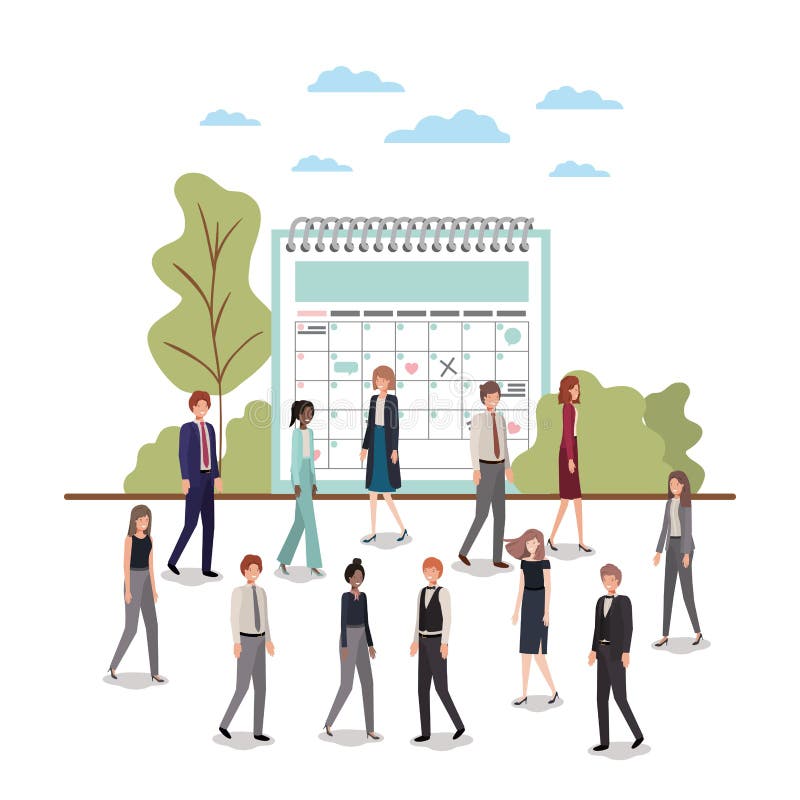 Calendar with People Around Avatar Character Stock Vector ...