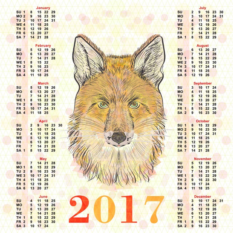 Calendar for 2017 with a Picture of Fox Polygonal Stock Vector ...