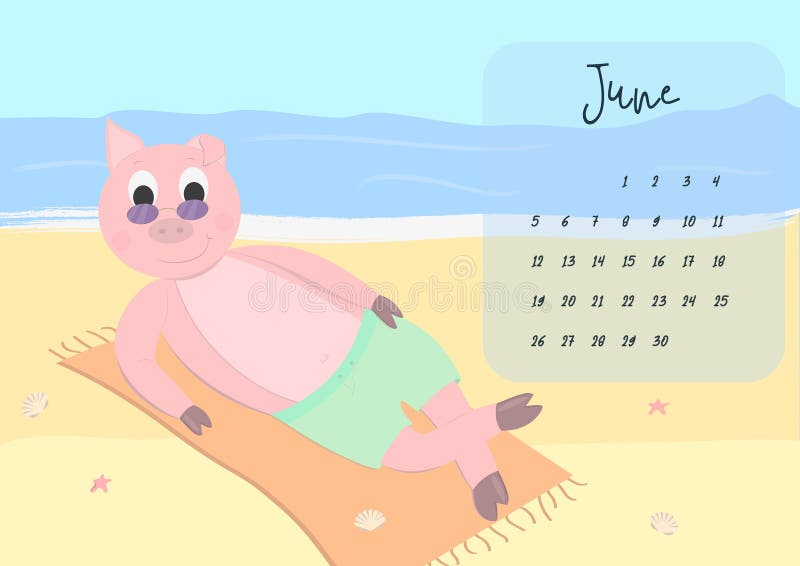 Calendar for June 2023 Character Pig Stock Illustration - Illustration ...