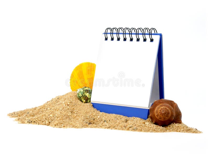 Calendar on Pile of Sand Isolated on White Background, Side View Stock ...
