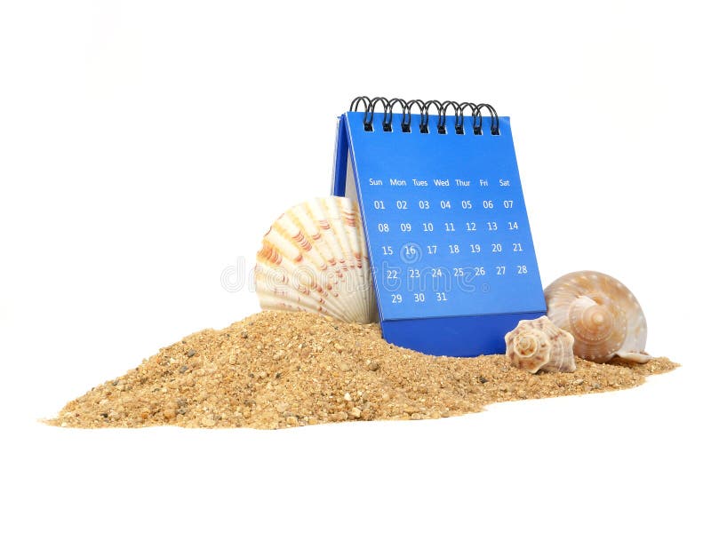 Calendar on Pile of Sand Isolated on White Background, Side View Stock ...