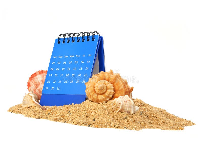 Calendar on Pile of Sand Isolated on White Background, Side View Stock ...