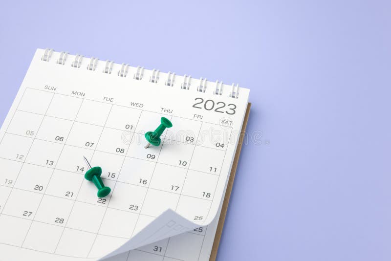 Scheduling and Planning Concept, Calendar with Green Pin, Pen and Clock ...