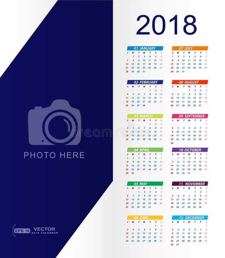 2018 Calendar with Place for Copy Space and Photo Stock Vector ...