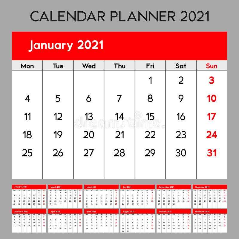 2021 Calendar Planner with Week Numbers, Basic Design Template Stock ...
