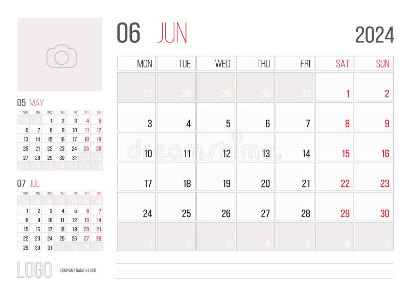 Calendar 2024 Planner Corporate Template Design - June Month Stock ...